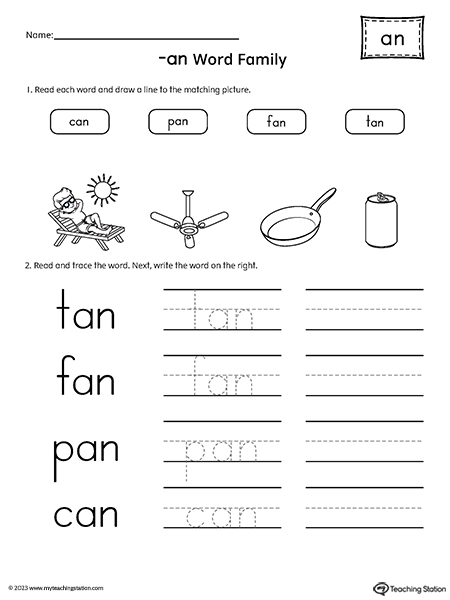 AN Word Family Match and Spell Words Worksheet | MyTeachingStation.com - Worksheets Library