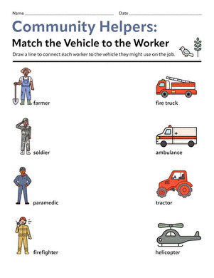 Community Helpers: Match the Vehicle to the Worker | Interactive ... - Worksheets Library