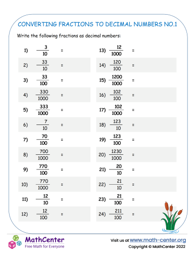 Converting fractions to decimals No.4 | Worksheets | Math Center ...