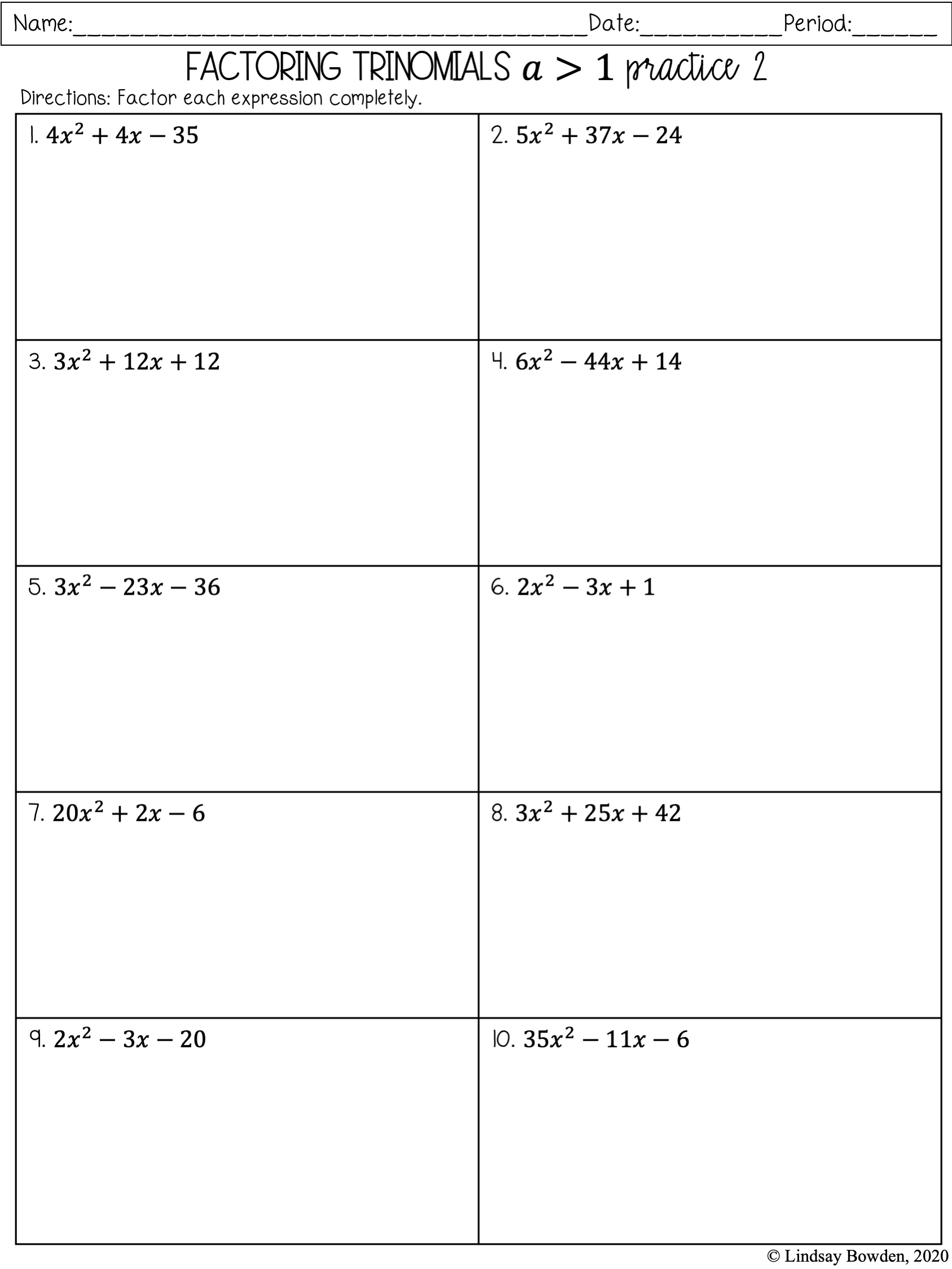 Factoring Polynomials Notes and Worksheets - Lindsay Bowden ...