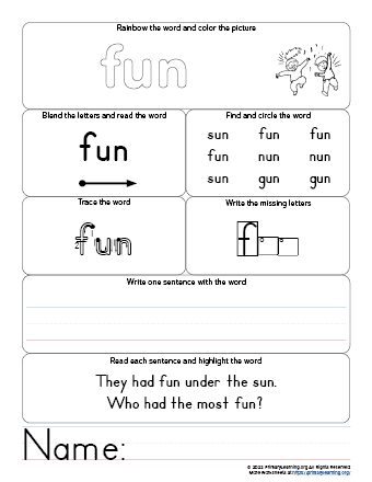 FUN Worksheet - UN Word Family | PrimaryLearning.Org - Worksheets Library