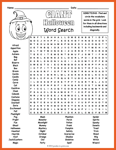 NO PREP GIANT HALLOWEEN Vocabulary Word Search Puzzle Worksheet ...