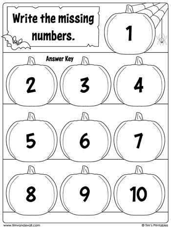 Halloween Missing Numbers Worksheet – Numbers 1 to 10 – Tims ...