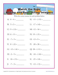 Adding Positive and Subtracting Integers | Integer Worksheets - Worksheets Library