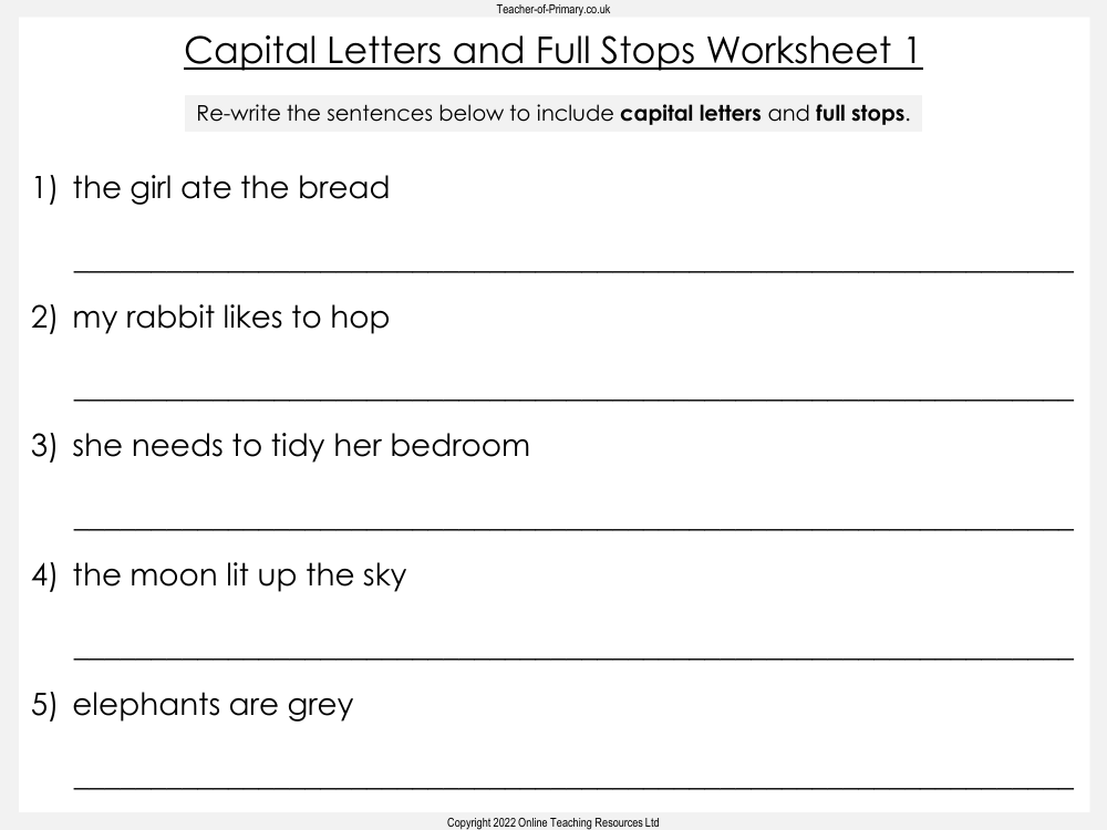 Capital Letters And Full Stops Worksheet English Year 1 Capital Letters And Full Stops Worksheet English Year 1