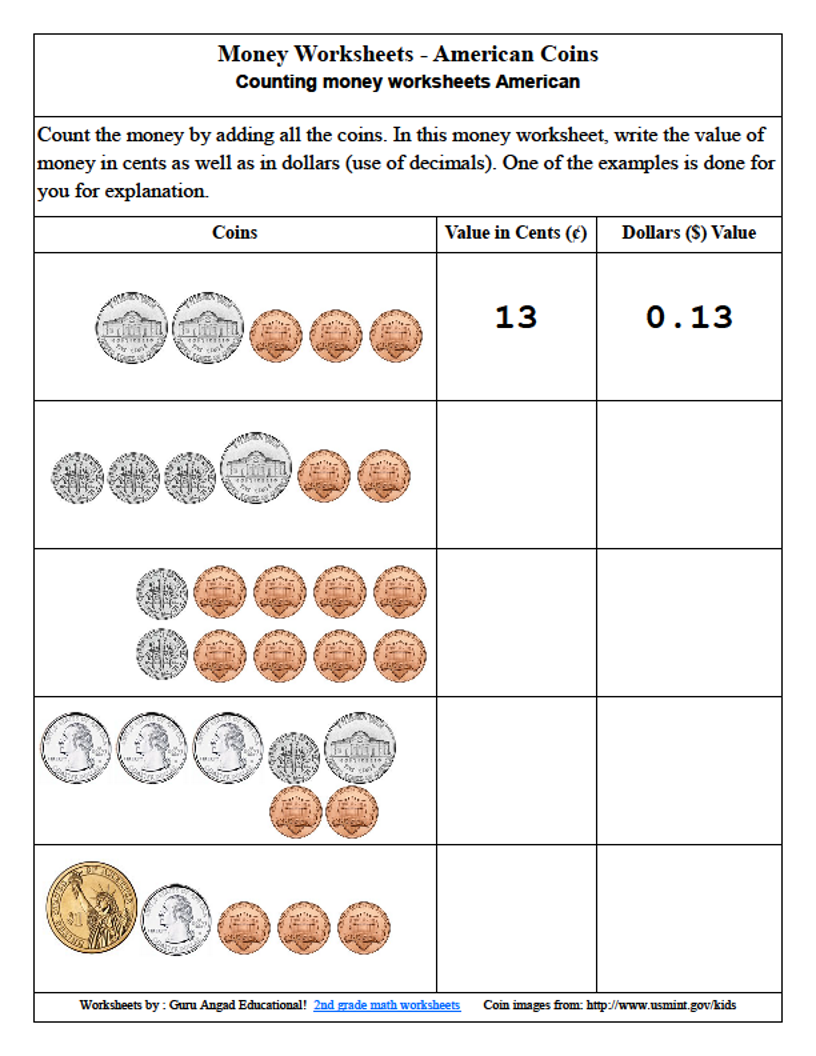 2ND GRADE MATH - MONEY WORKSHEETS USING AMERICAN COINS — Steemit ...