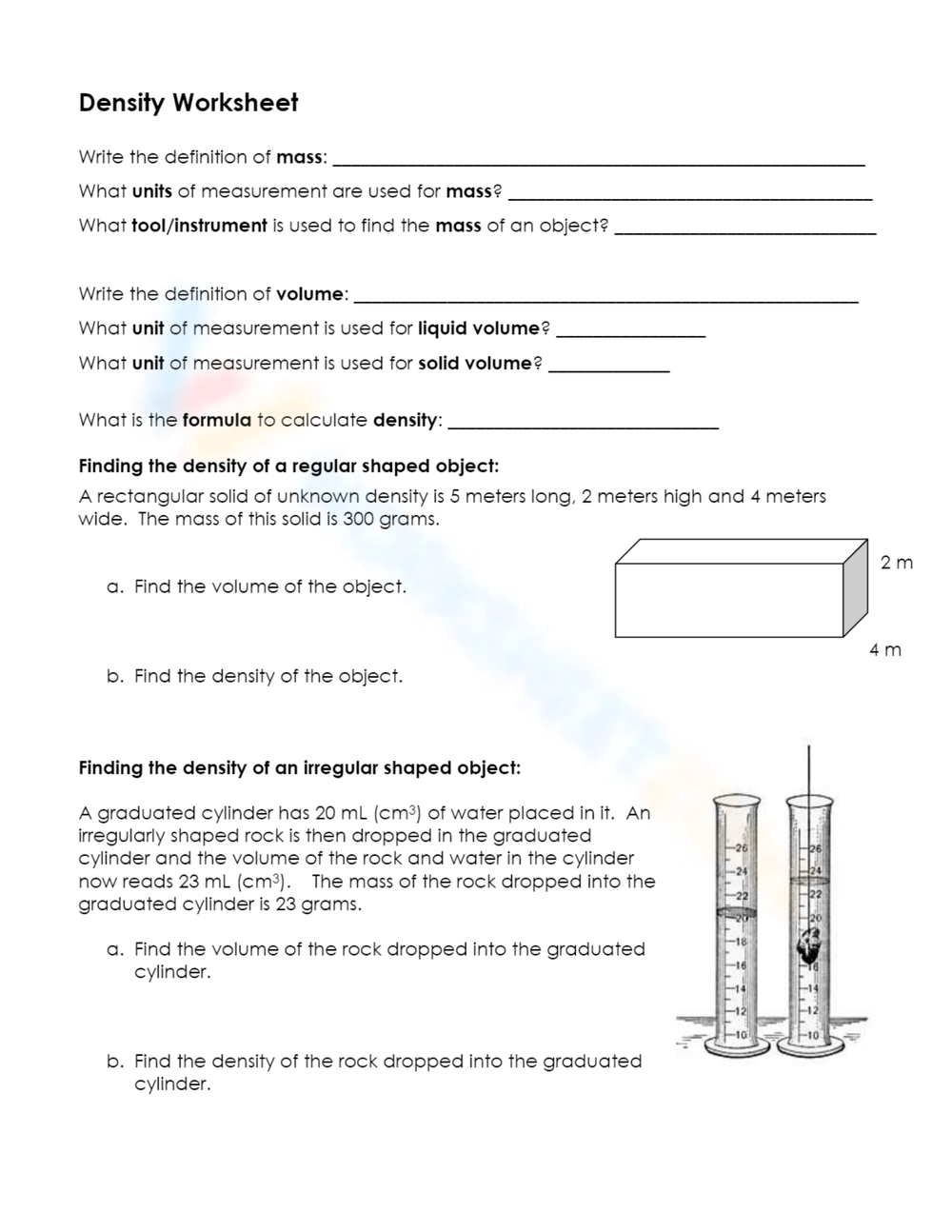 Free Printable Density Worksheets - Density of Matters - Worksheets Library