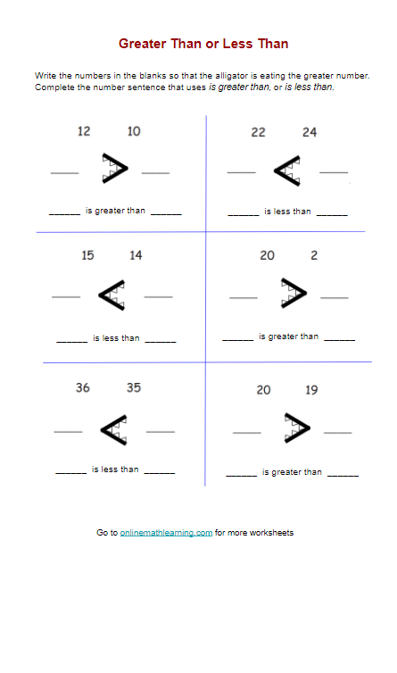 Greater Than, Less Than Worksheets (First Grade, printable) - Worksheets Library