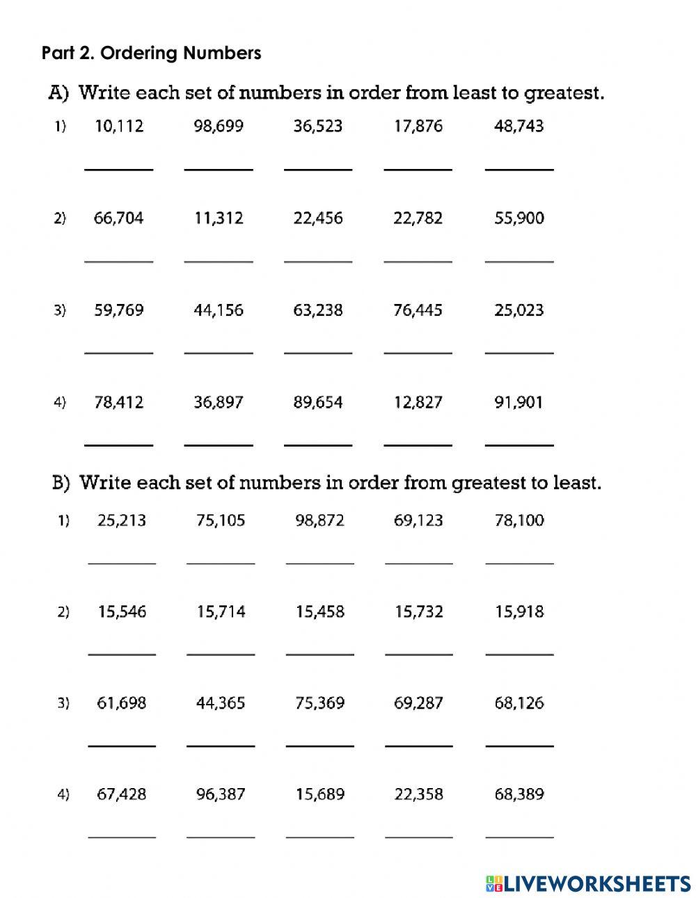 Quiz 2 Math 3 Comparing Ordering Numbers Worksheet Live