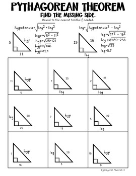 Pythagorean Theorem Worksheets using easy formulas - Set 3 by ... - Worksheets Library