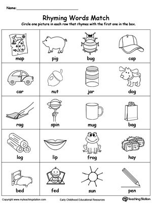 FREE* Rhyming Words Match | MyTeachingStation.com - Worksheets Library