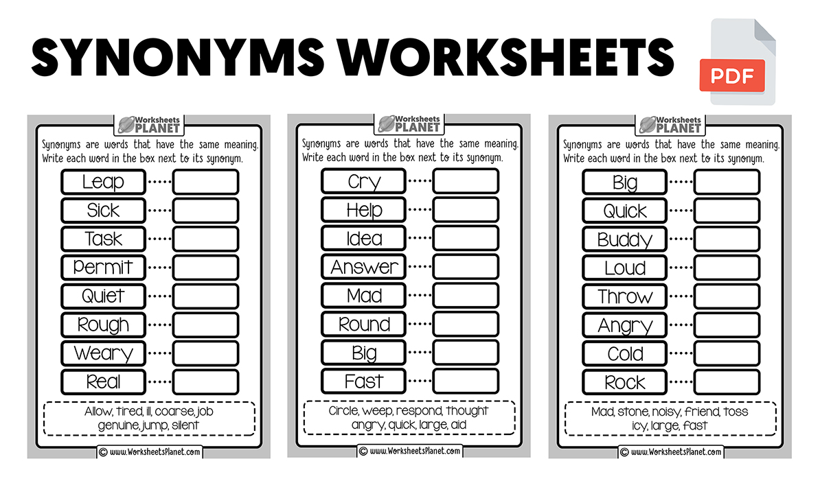 Synonyms Worksheets | Learning use of Synonyms - Worksheets Library