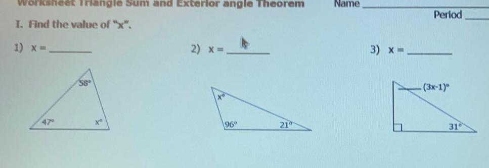 ANSWERED] Worksheet Triangle Sum and Exterior angle Theorem I Find ... - Worksheets Library