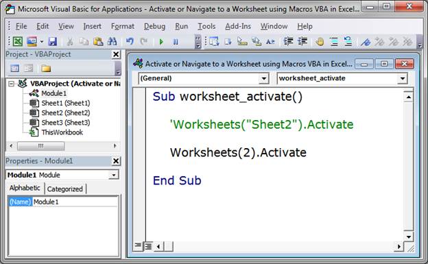 Activate or Navigate to a Worksheet using Macros VBA in Excel ... - Worksheets Library