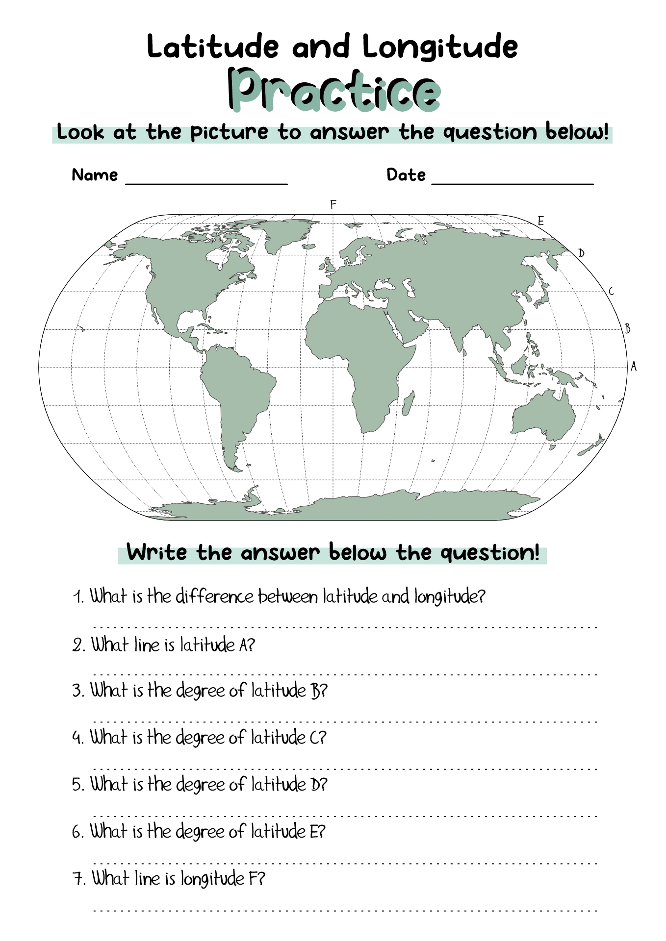 latitude and longitude worksheets