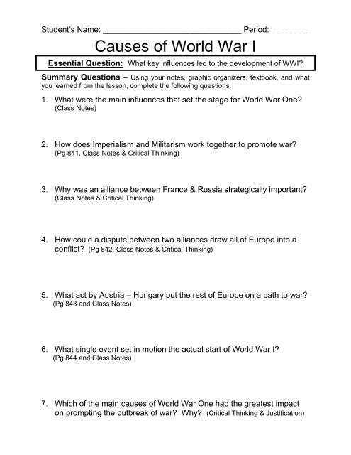 How WW1 Started - Cloze Test Worksheet - Quickworksheets - Worksheets ...
