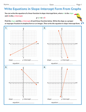 Write Equations in Slope-Intercept Form From Graphs | Worksheet ...