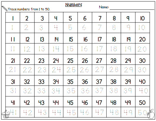 Writing and Tracing Numbers 1-50 - Worksheets Library