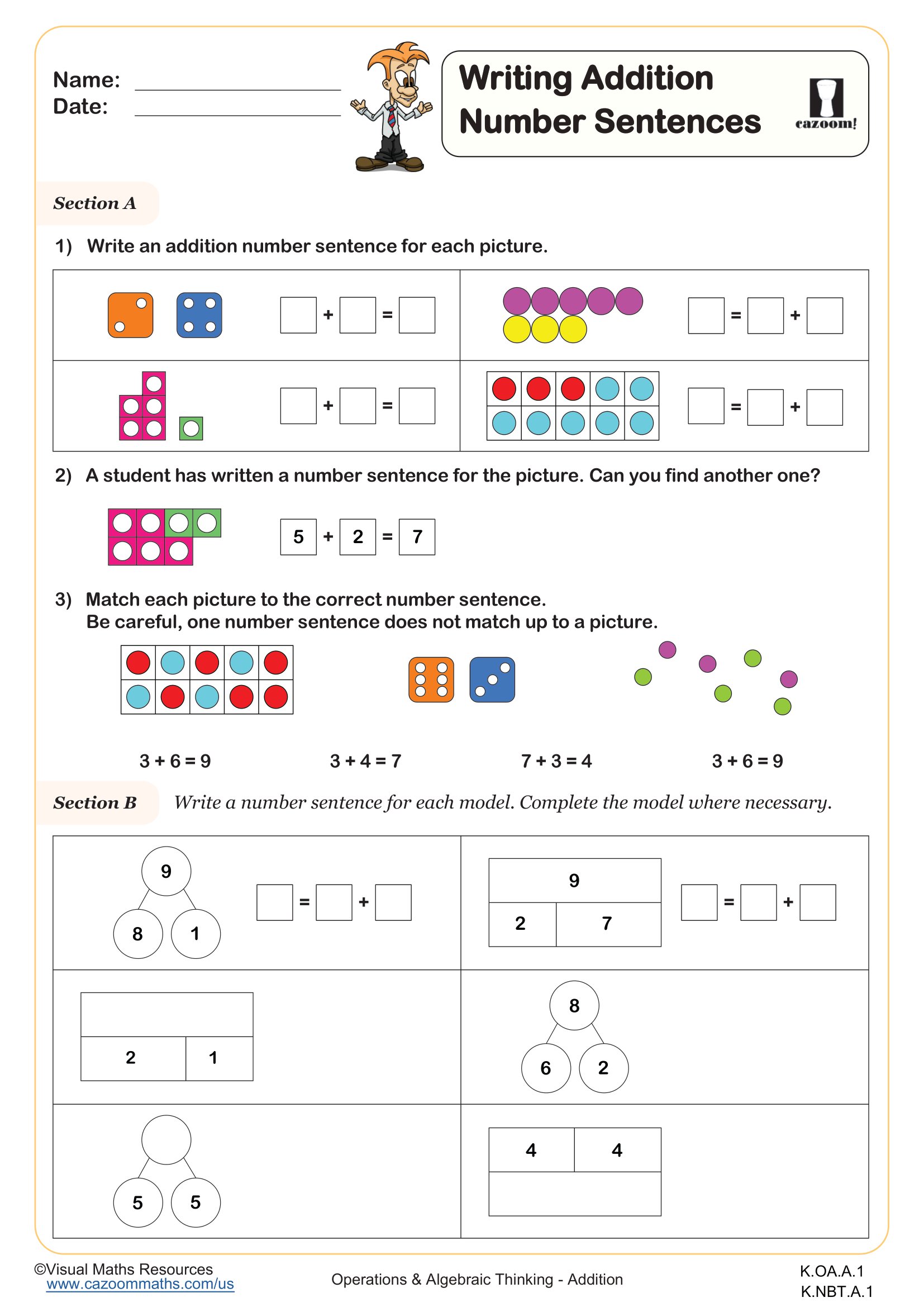 Writing Addition Number Sentences Worksheet | Fun and Engaging ... - Worksheets Library