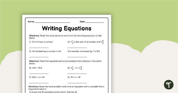 Name Writing Linear Equations Worksheet For 1 †3 Write An