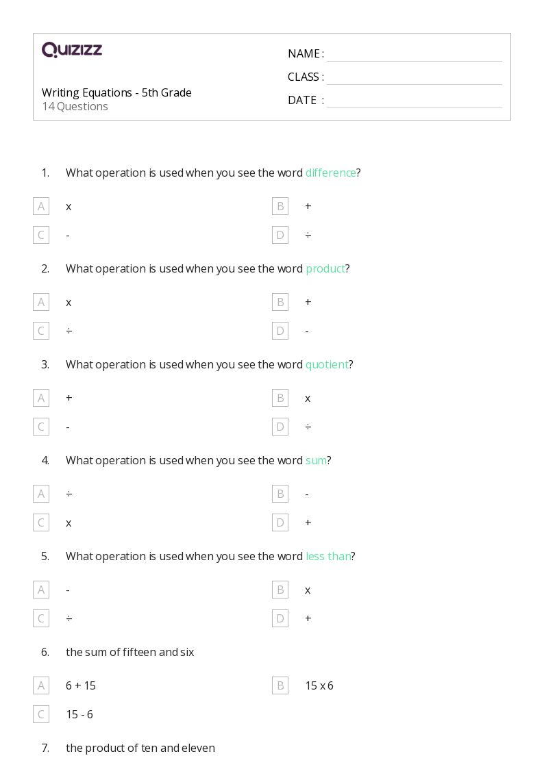 Writing Equations Worksheets Worksheets Library