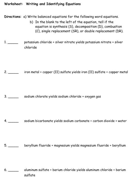 Solved Worksheet Writing And Identifying Equations