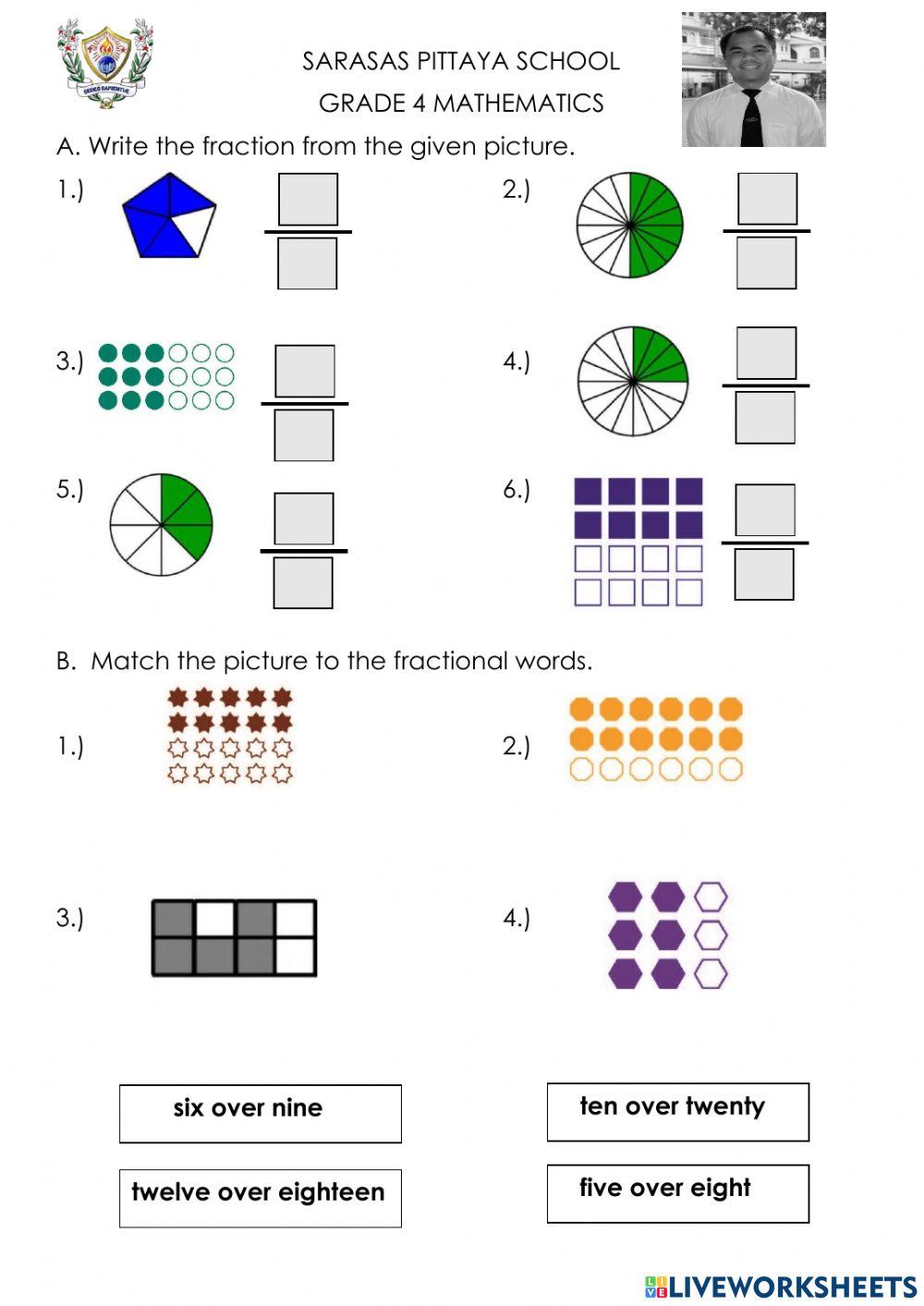 Writing Fractions In Symbol And In Words Worksheet Live Worksheets