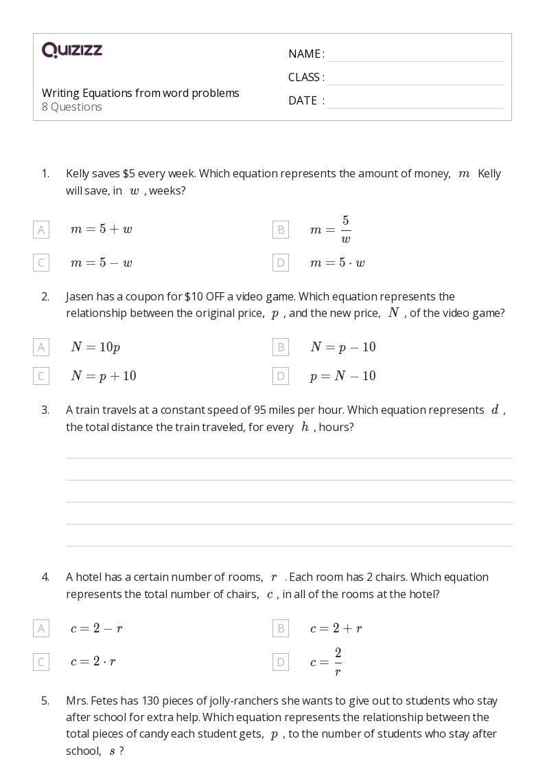 50+ Writing Equations worksheets for 6th Grade on Quizizz | Free ...