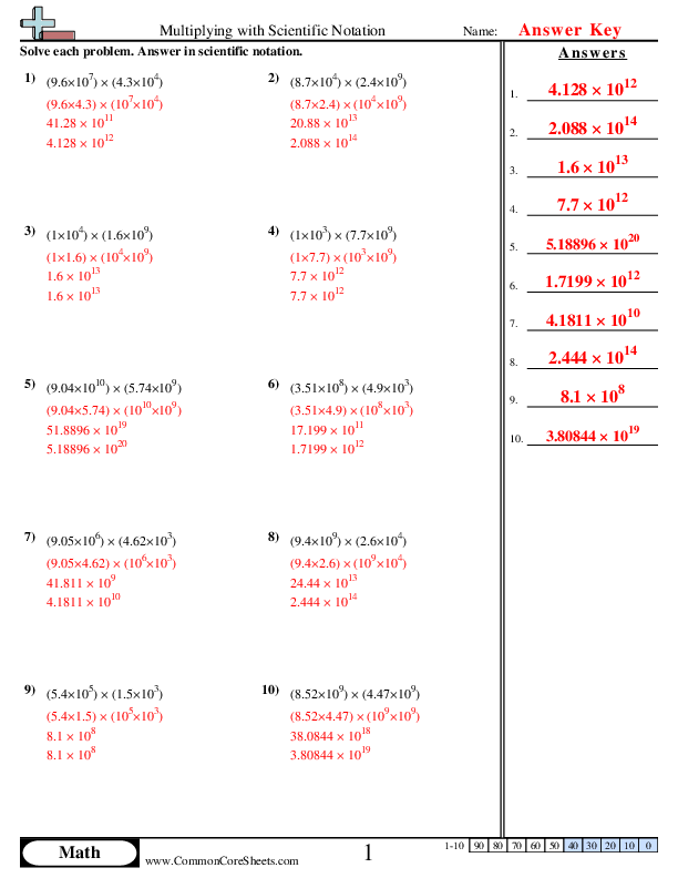 Math Worksheet Collection Scientific Notation Media4math