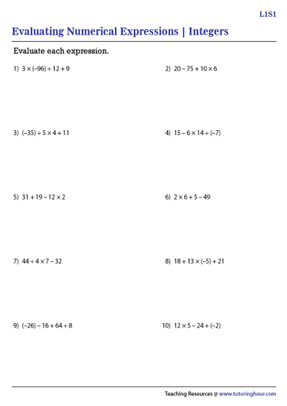 Free writing numerical expressions worksheet, Download Free writing numerical expressions ...