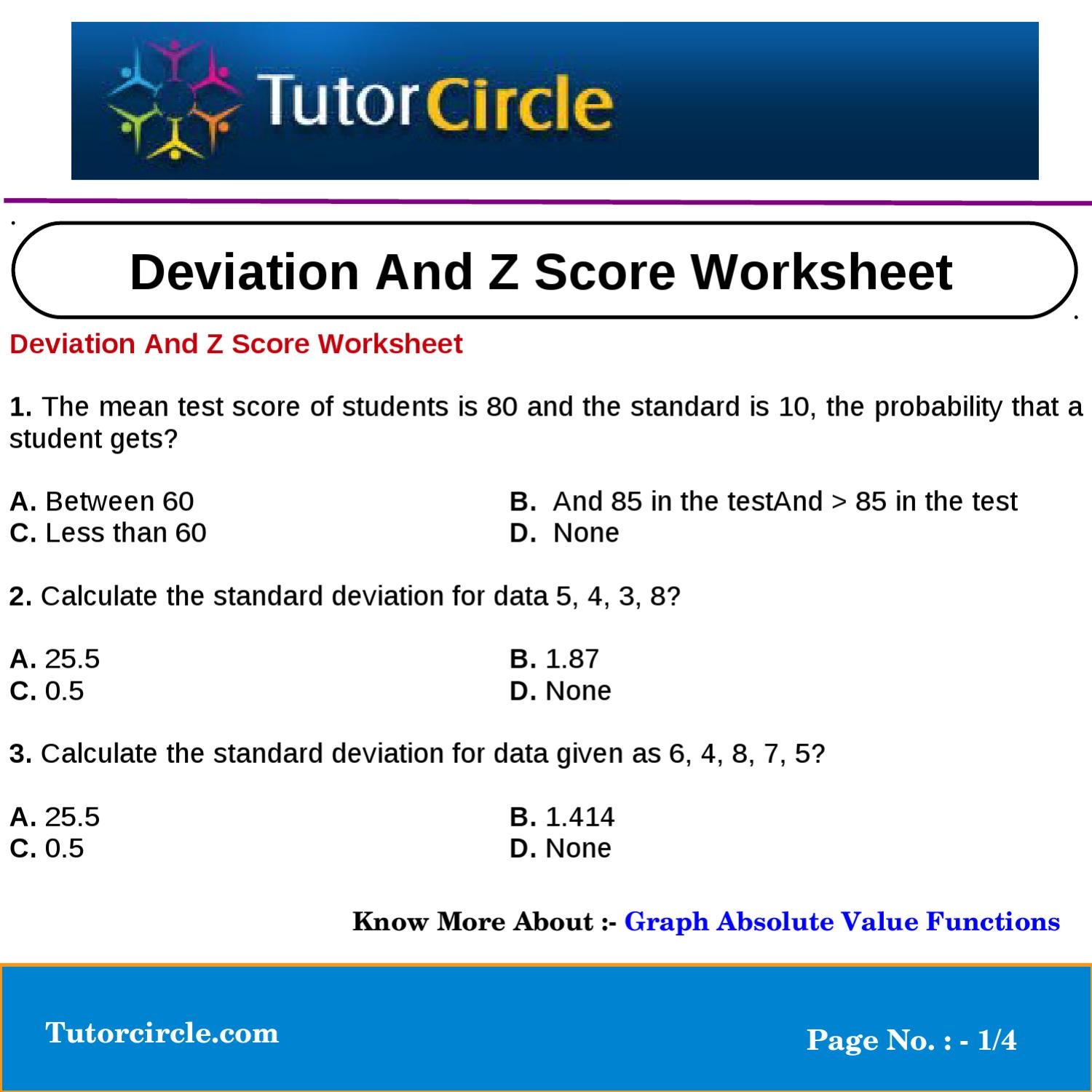 Deviation And Z Score Worksheet by tutorcircle team - Issuu - Worksheets Library